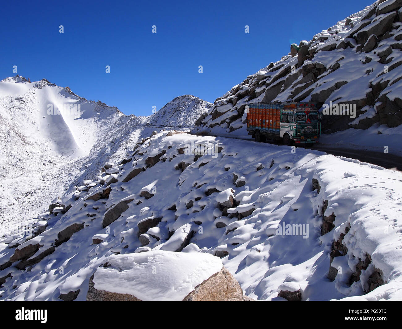 Khardung La mountain pass, one of the world’s highest, in Ladakh, India ...
