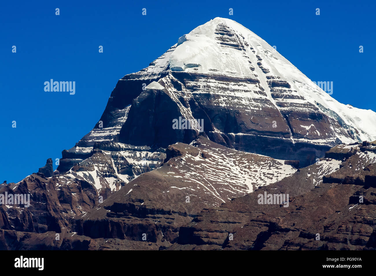 Snow-covered peak of holy Mount Kailash, Tibetan Buddhism, sacred ...