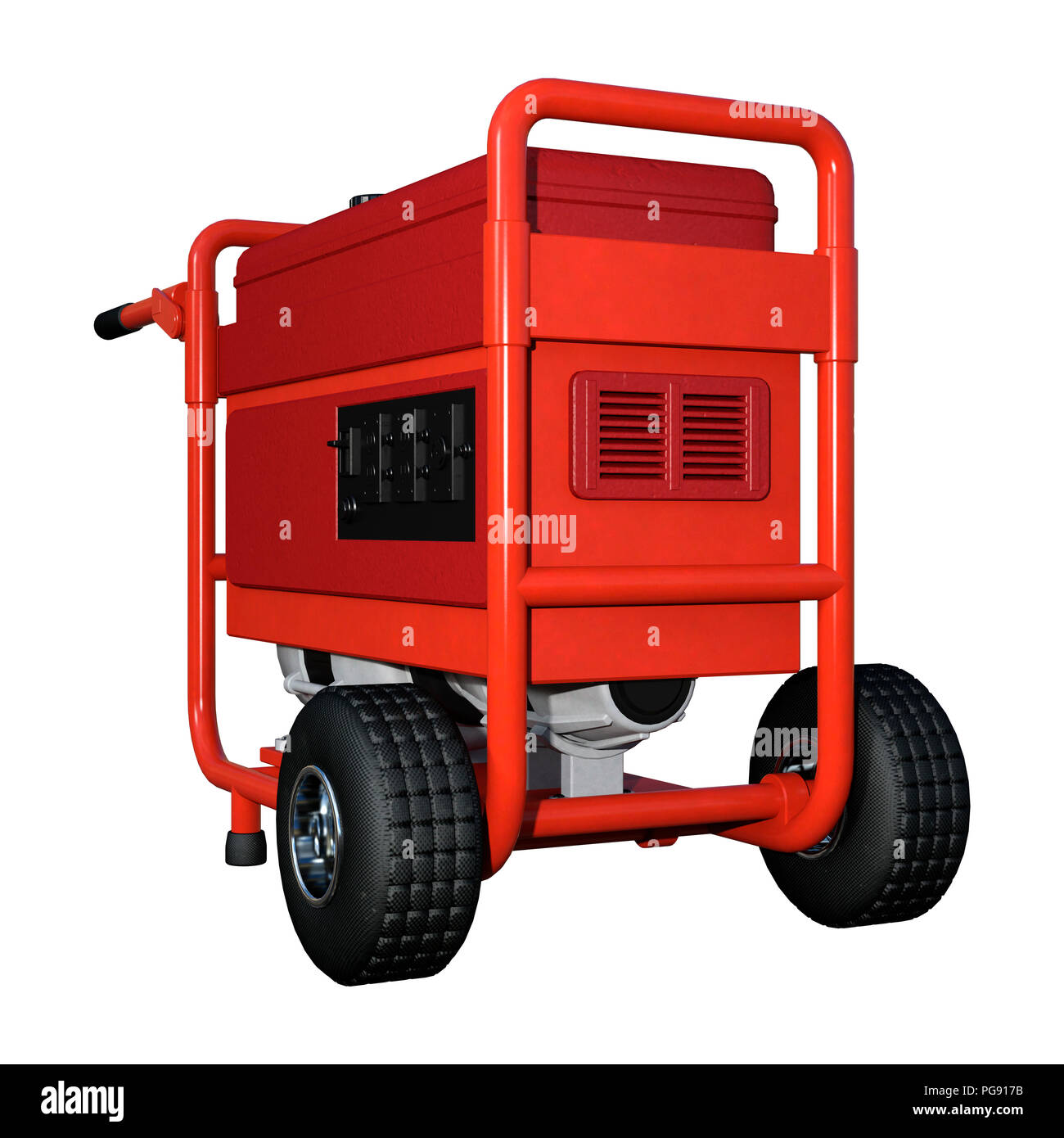 3D rendering of a red portable generator isolated on white background ...