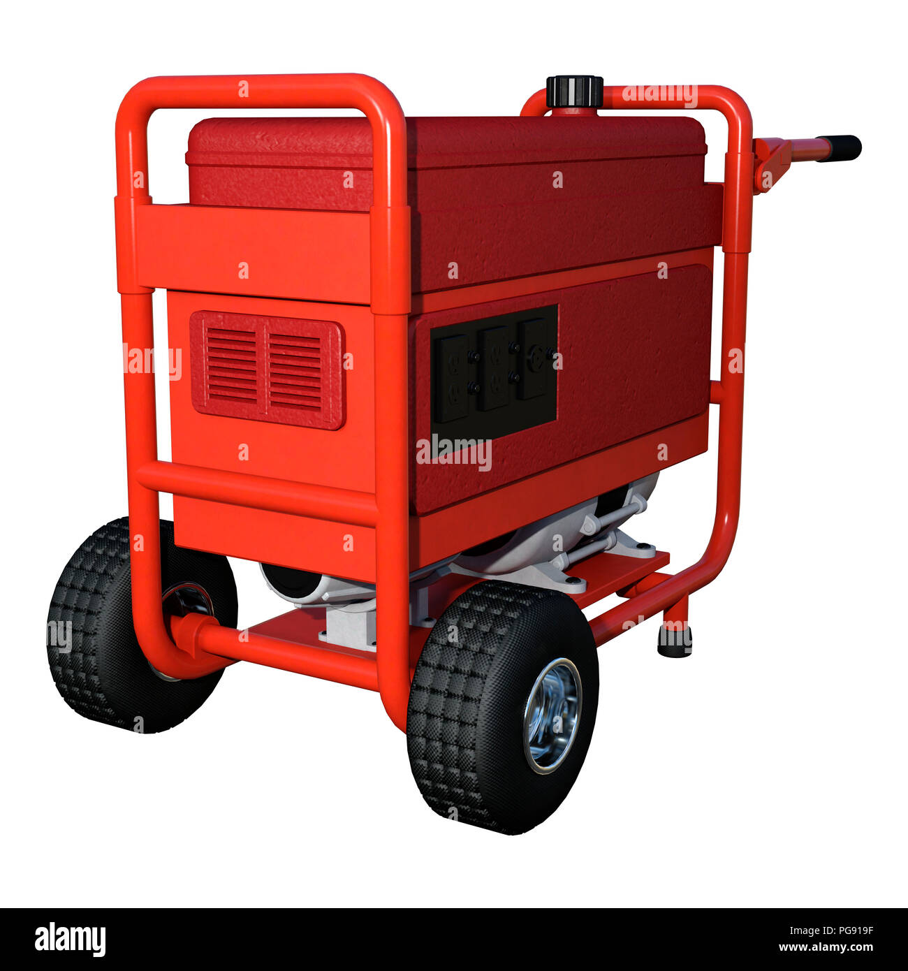 3D rendering of a red portable generator isolated on white background ...