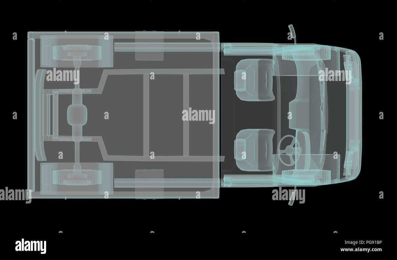 van radiographed by X-ray top view. 3d rendering Stock Photo - Alamy