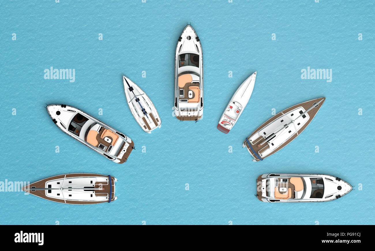 Boats are a semicircle. Top view. 3d rendering Stock Photo - Alamy