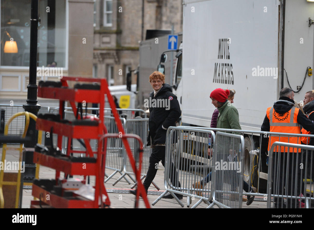 Outlander star Sam Heughan seen on set whilst filming in Glasgow ...
