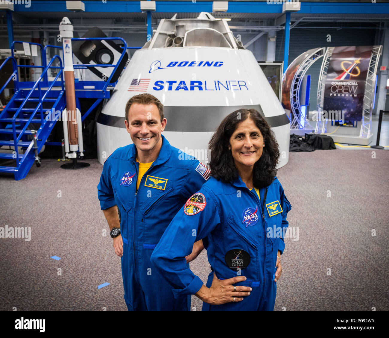 From left NASA astronauts Josh Cassada and Suni Williams stand in front ...