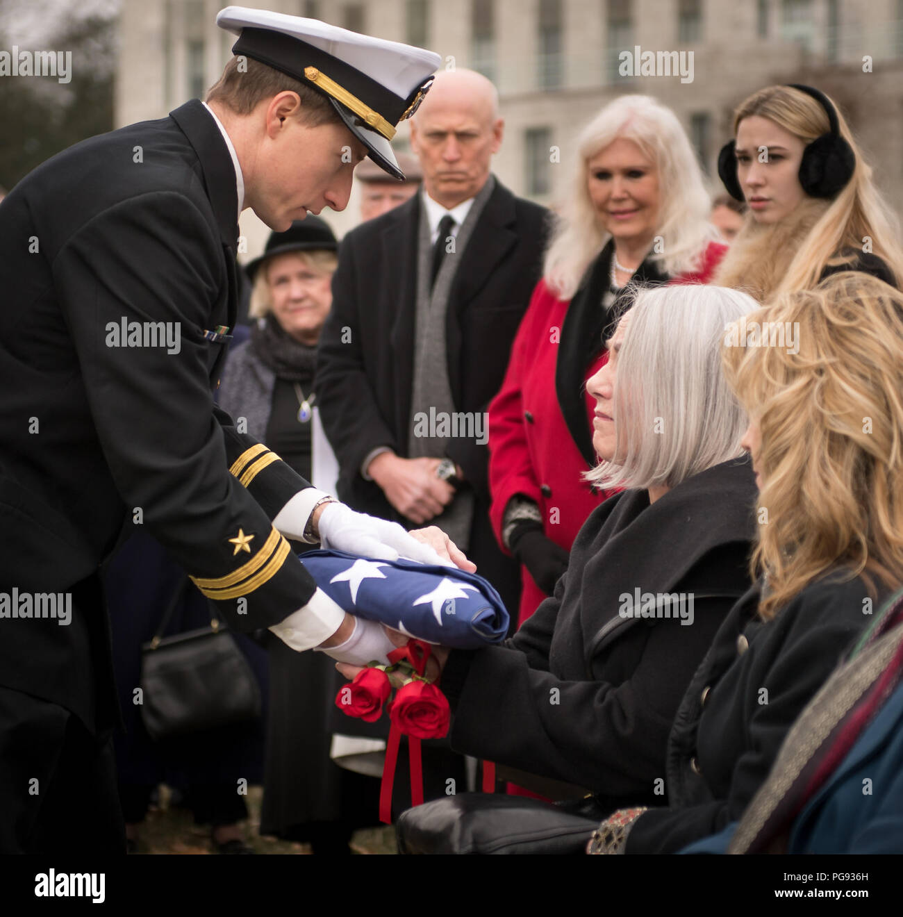 The flag that draped the casket of former NASA astronaut Captain Bruce ...