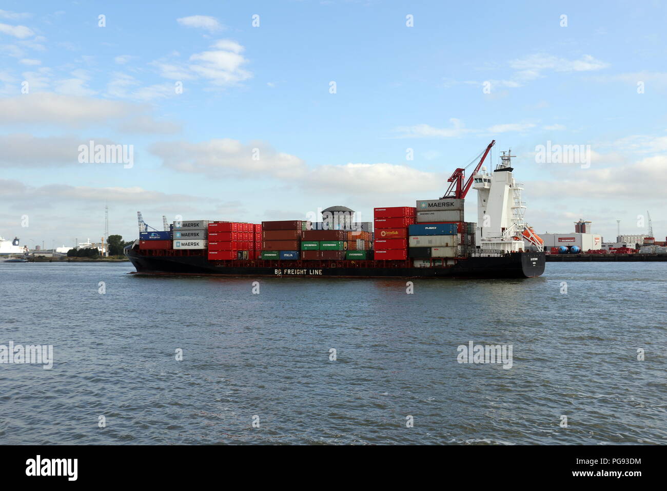 The container ship BG Rotterdam leaves the port of Rotterdam on 13 July ...