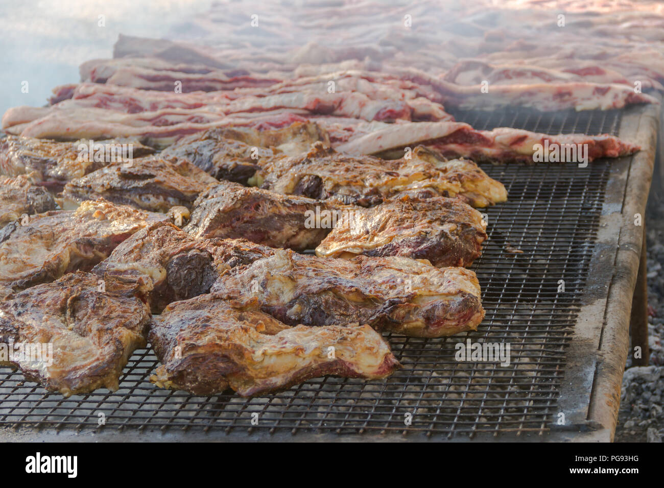 traditional meat grilled on the grill in the Argentine countryside ...