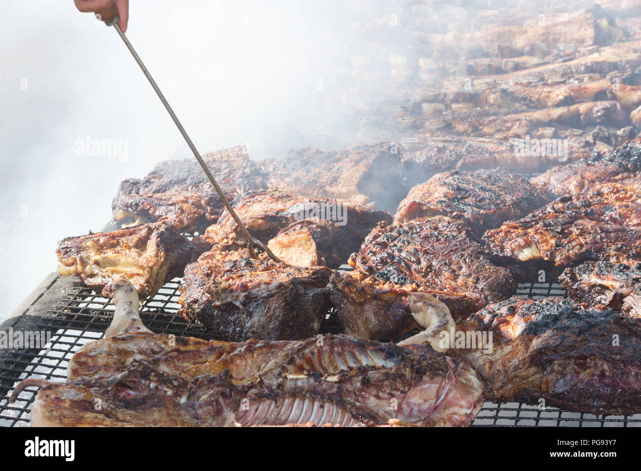traditional meat grilled on the grill in the Argentine countryside ...