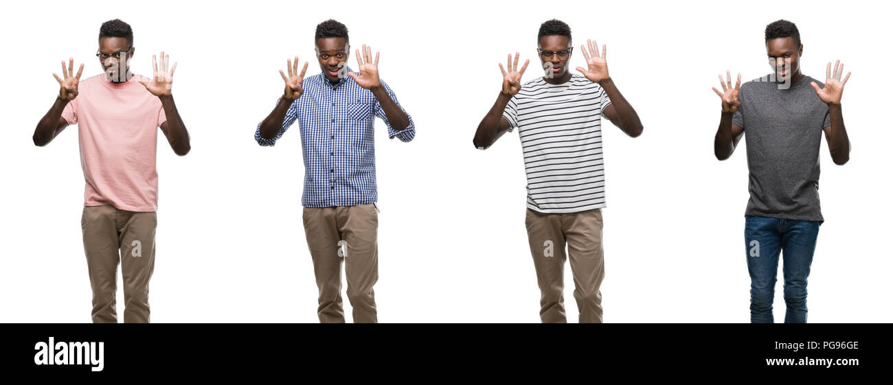 Collage of african american man wearing different outfits showing and ...
