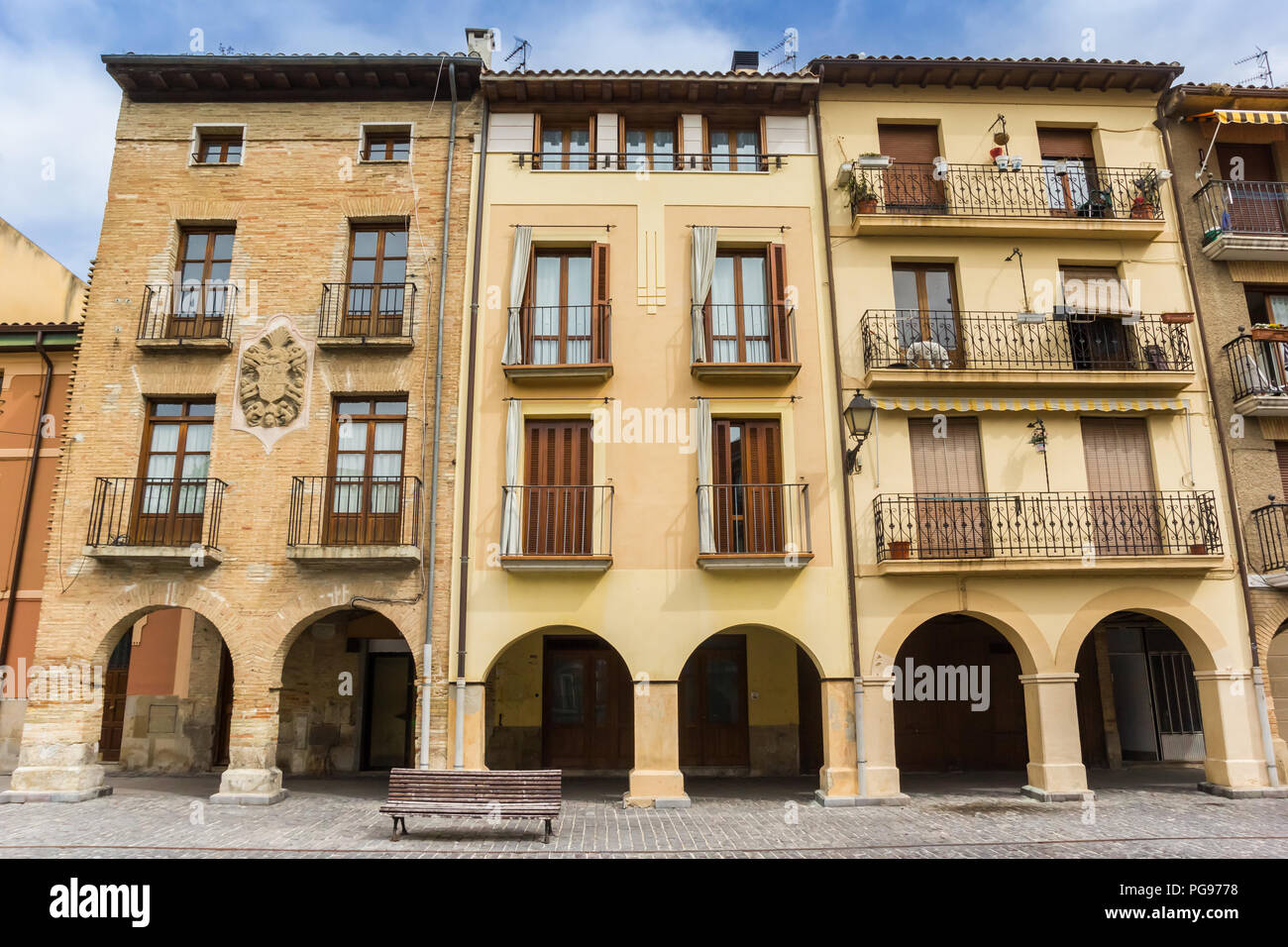 Old houses on the market square of Estella, Spain Stock Photo - Alamy