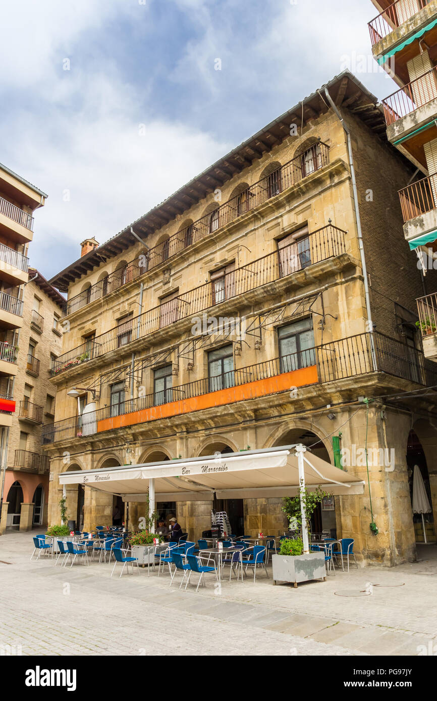 Old restaurant on the market square of Estella, Spain Stock Photo - Alamy