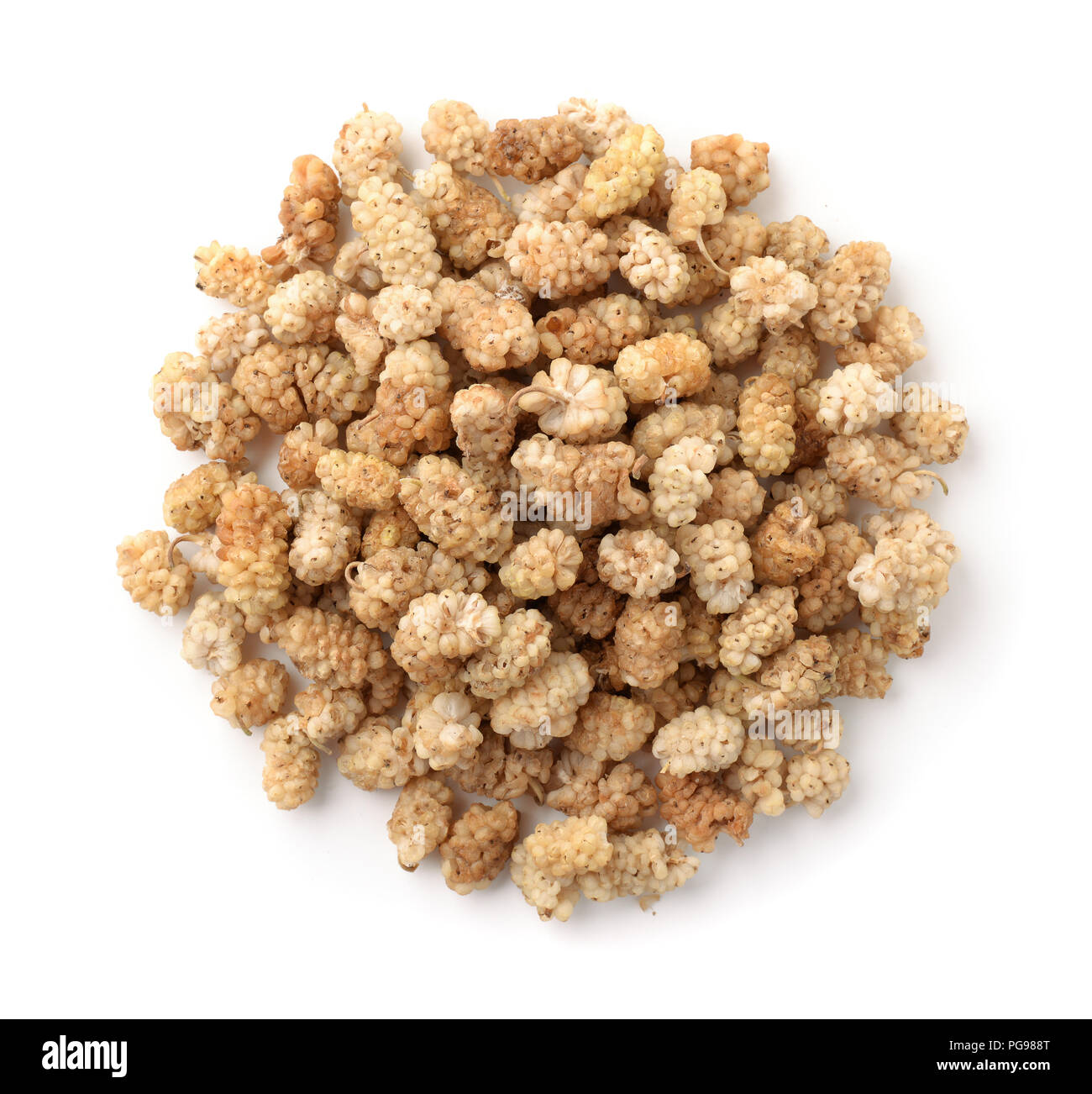 Top view of dried white mulberries isolated on white Stock Photo - Alamy