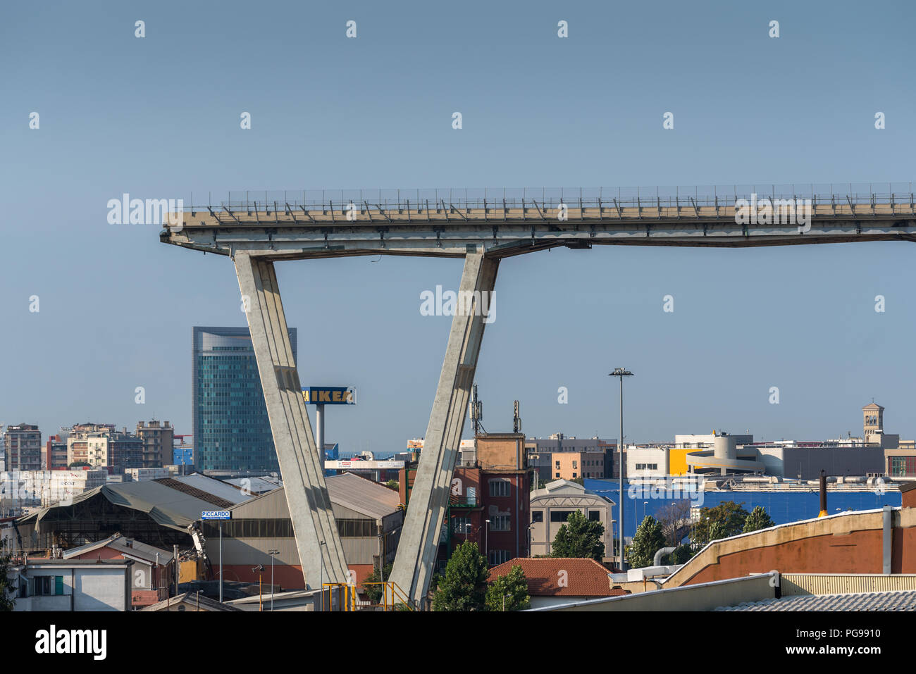 Genoa, Italy, what remains of collapsed Morandi Bridge connecting A10 ...
