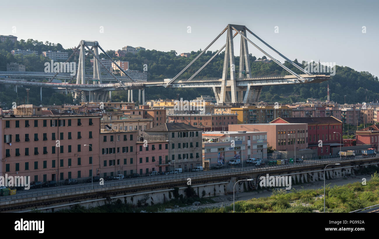 Genoa, Italy, what remains of collapsed Morandi Bridge connecting A10 ...