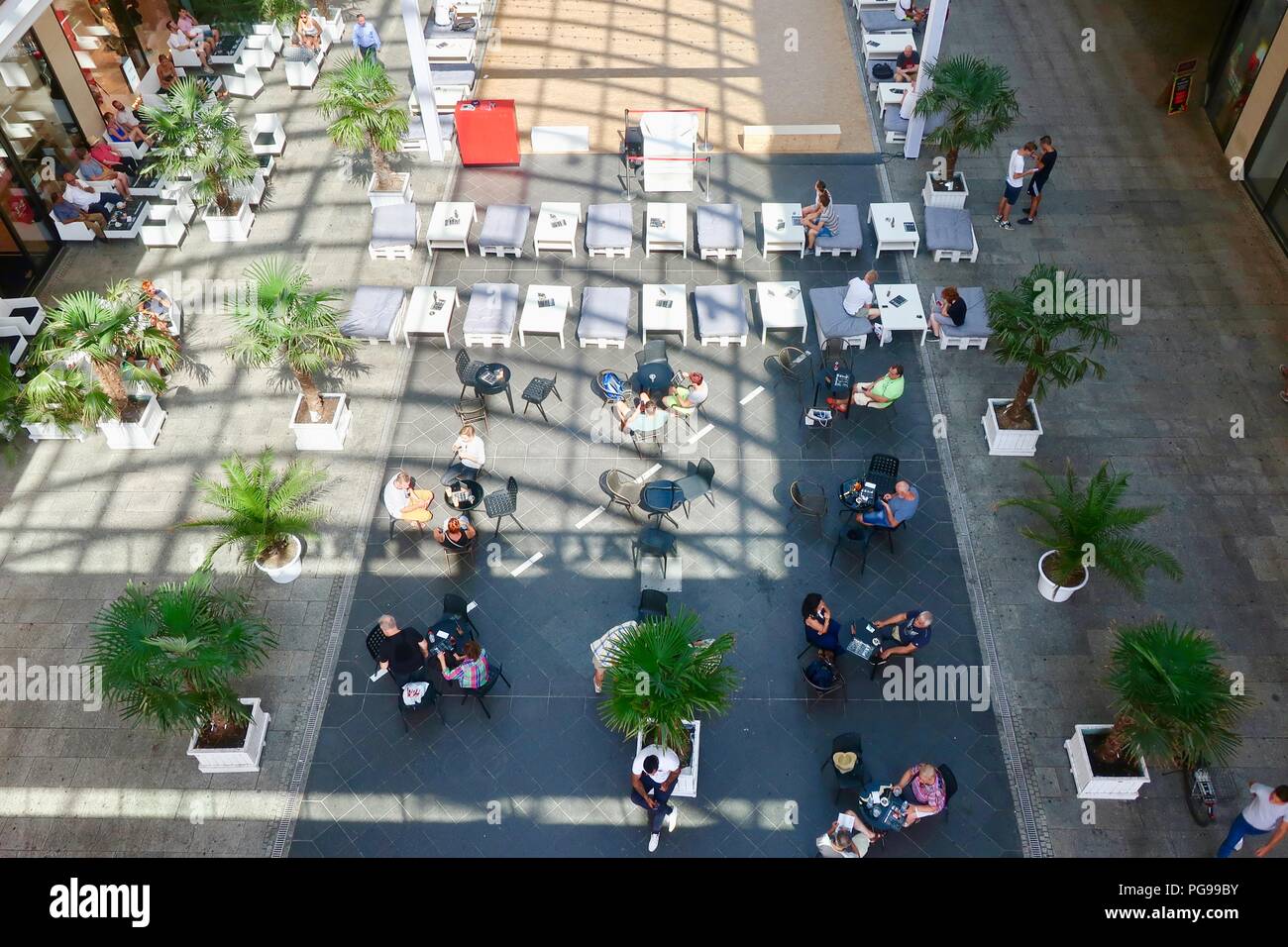 Berlin, Germany. Summer. August 2018. Looking down on shoppers at the ...