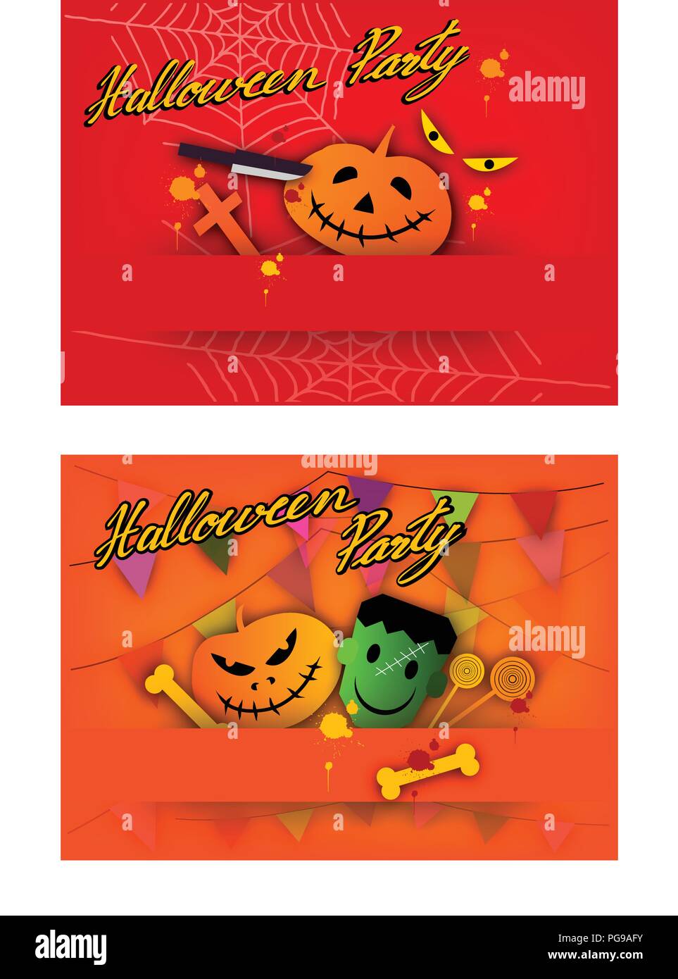 Illustration Set of Happy Jack-o-Lantern Pumpkins and Frankenstein Evil ...