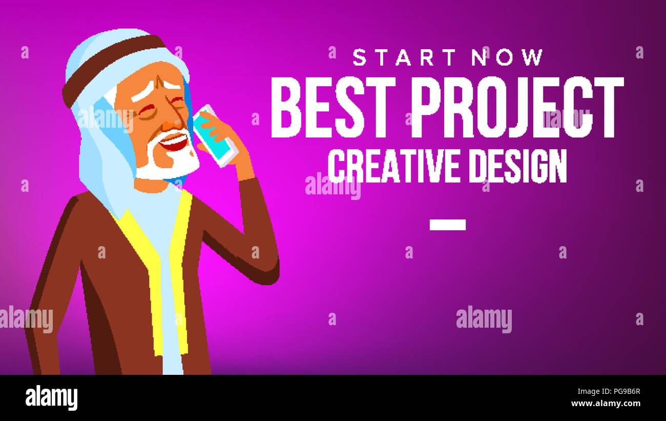 Arab Man Banner Vector. Young Saudi Arabic Man. Middle Eastern. For ...