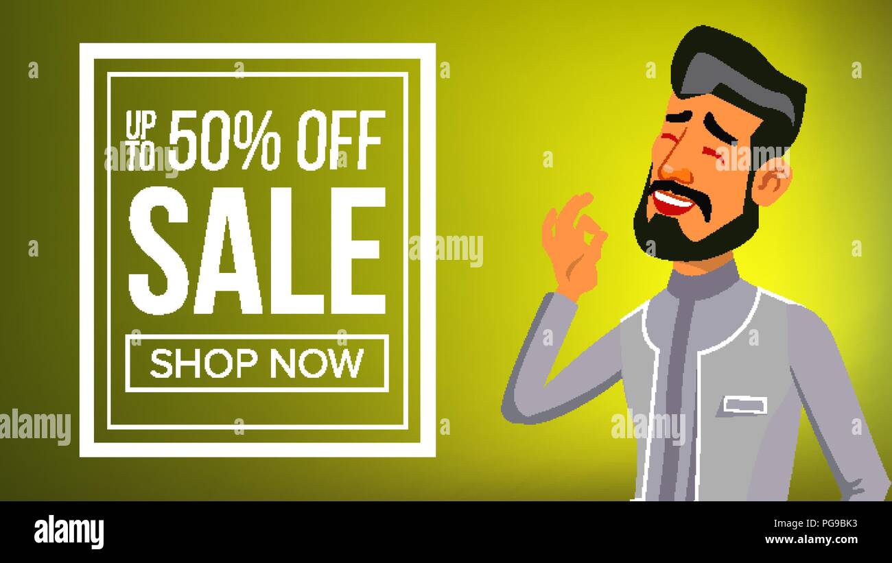 Arab Man Banner Vector. Traditional National Costume. Middle Eastern ...