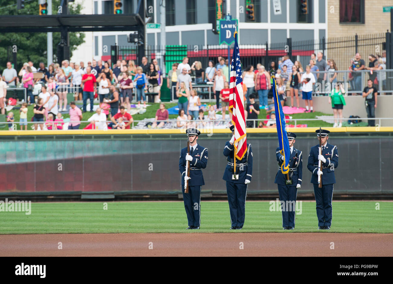 The Wright-Patterson Air Force Base Honor Guard parade the colors ...