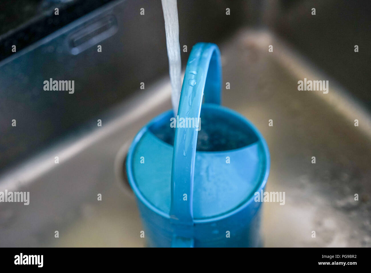 fresh water in small metal watering can, filled up in kitchen sink ...