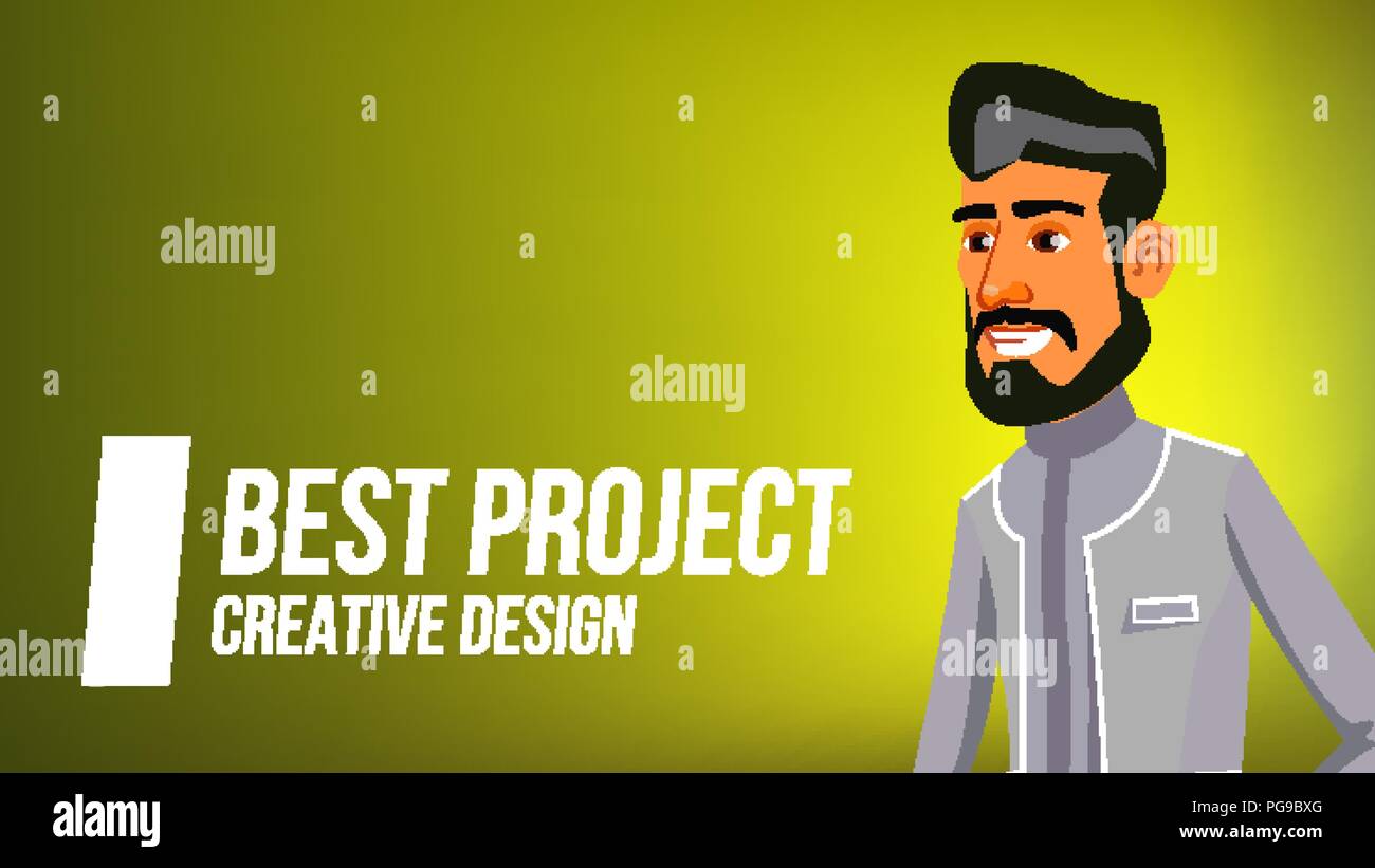 Arab Man Banner Vector. Young Saudi Arabic Man. Middle Eastern People ...