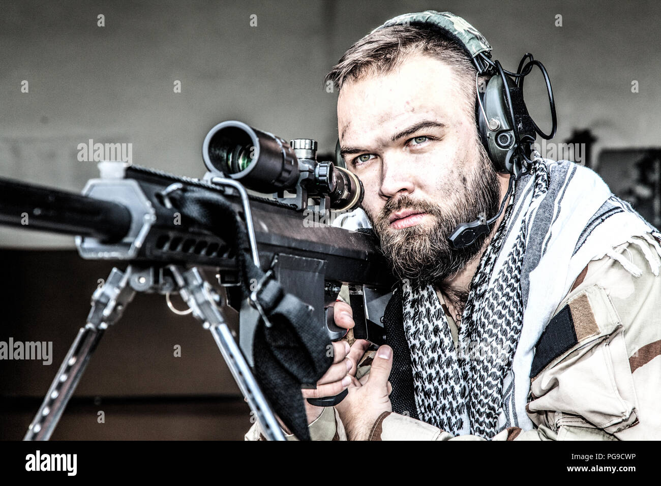 Army sniper in combat readiness on firing position Stock Photo - Alamy