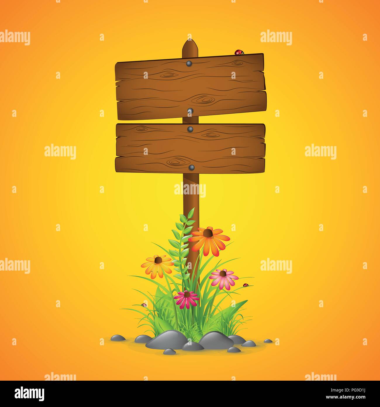 wooden sing spring season yellow background vector illustration EPS10 ...