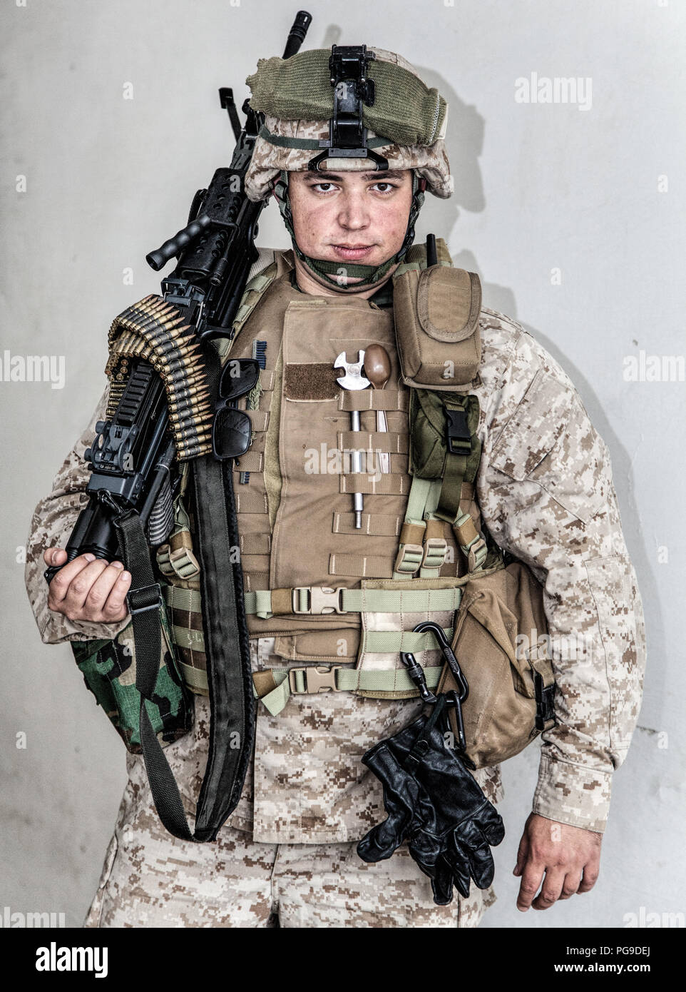 Equipped marine soldier posing with service carbine Stock Photo - Alamy