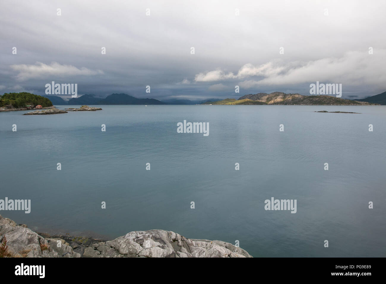 Nordic landscape with rocky coast line during an overcast day Stock ...