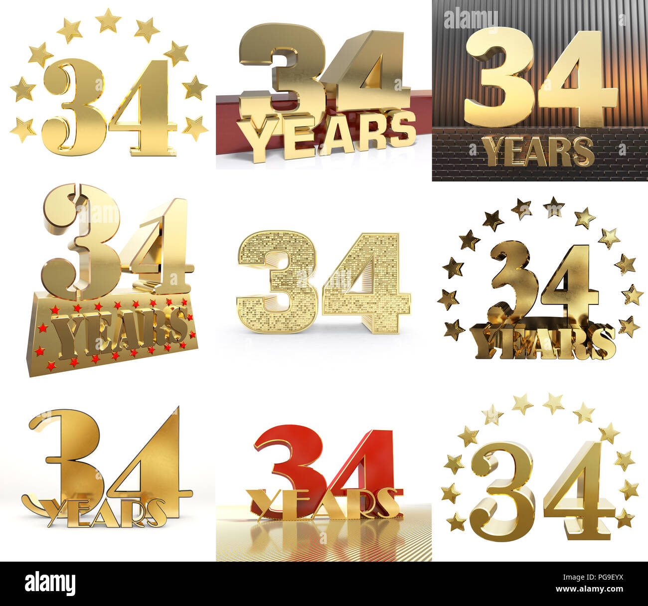 Set of number thirty four year (34 year) celebration design ...