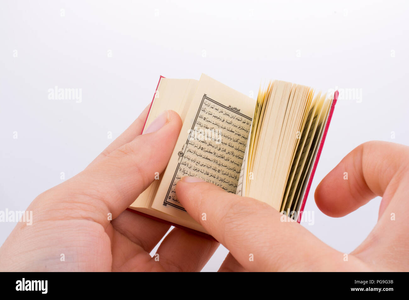 Hand holding The Holy Quran on a white background Stock Photo - Alamy