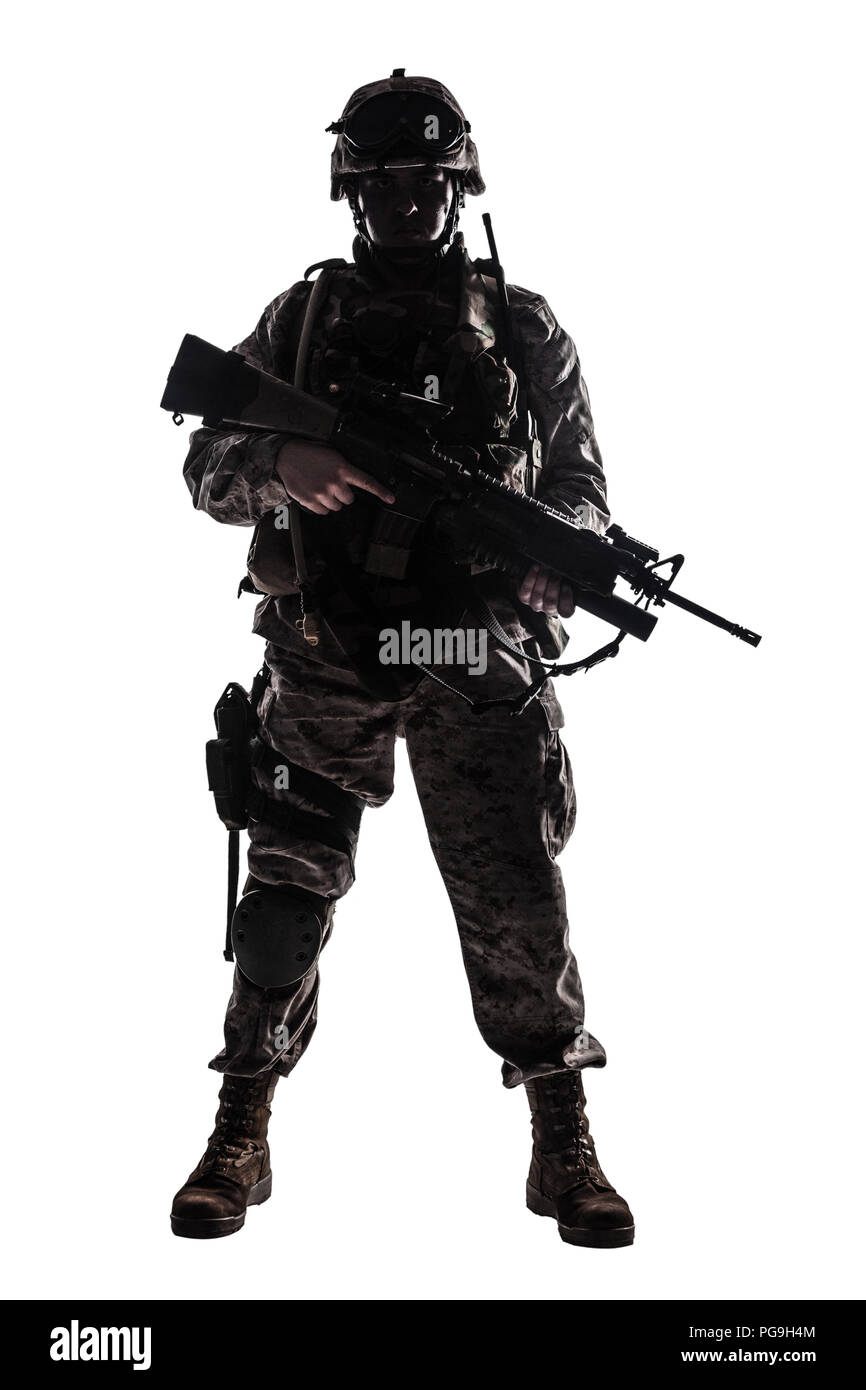 Modern army infantryman low key studio shoot Stock Photo - Alamy
