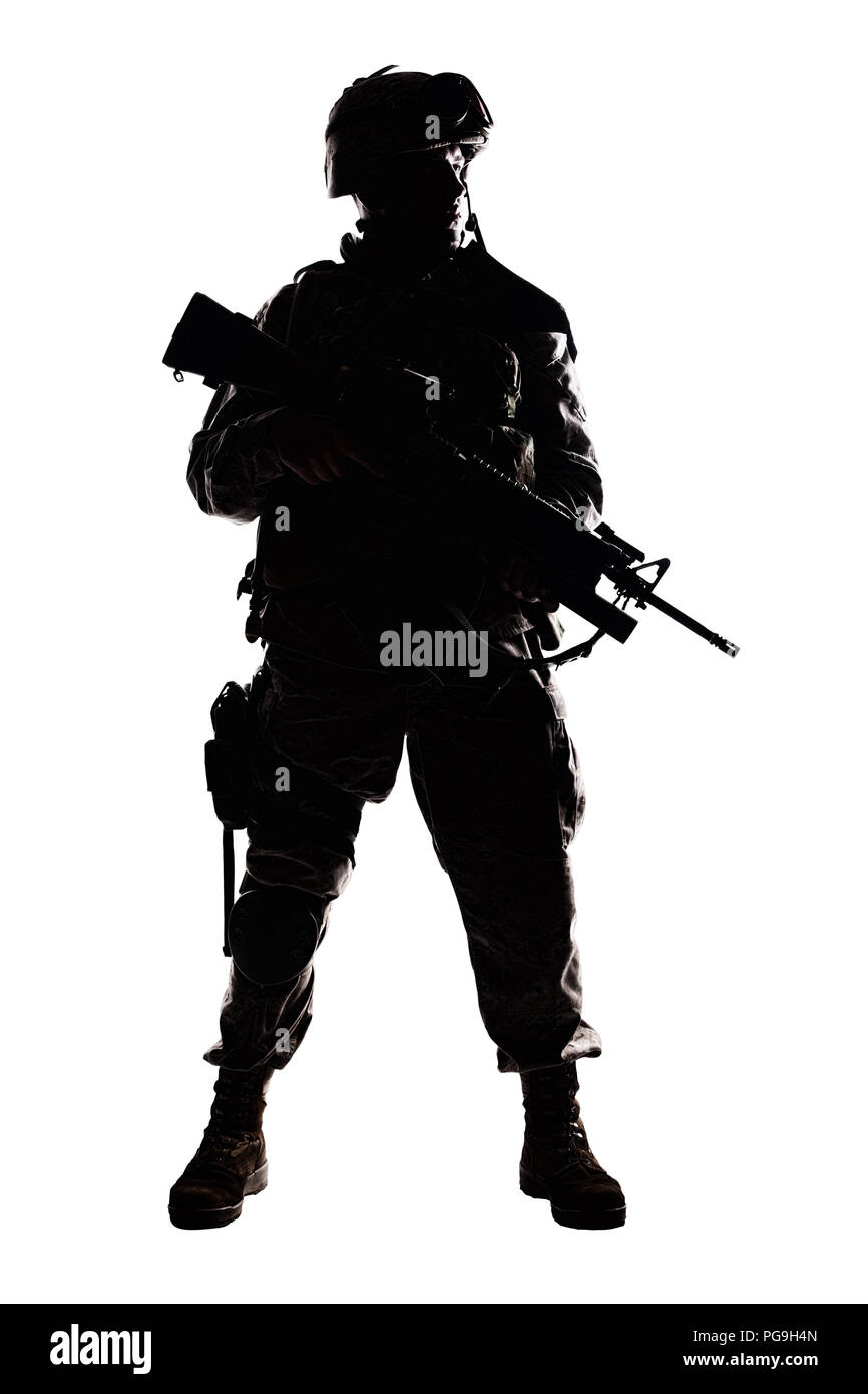 Modern army infantryman low key studio shoot Stock Photo - Alamy
