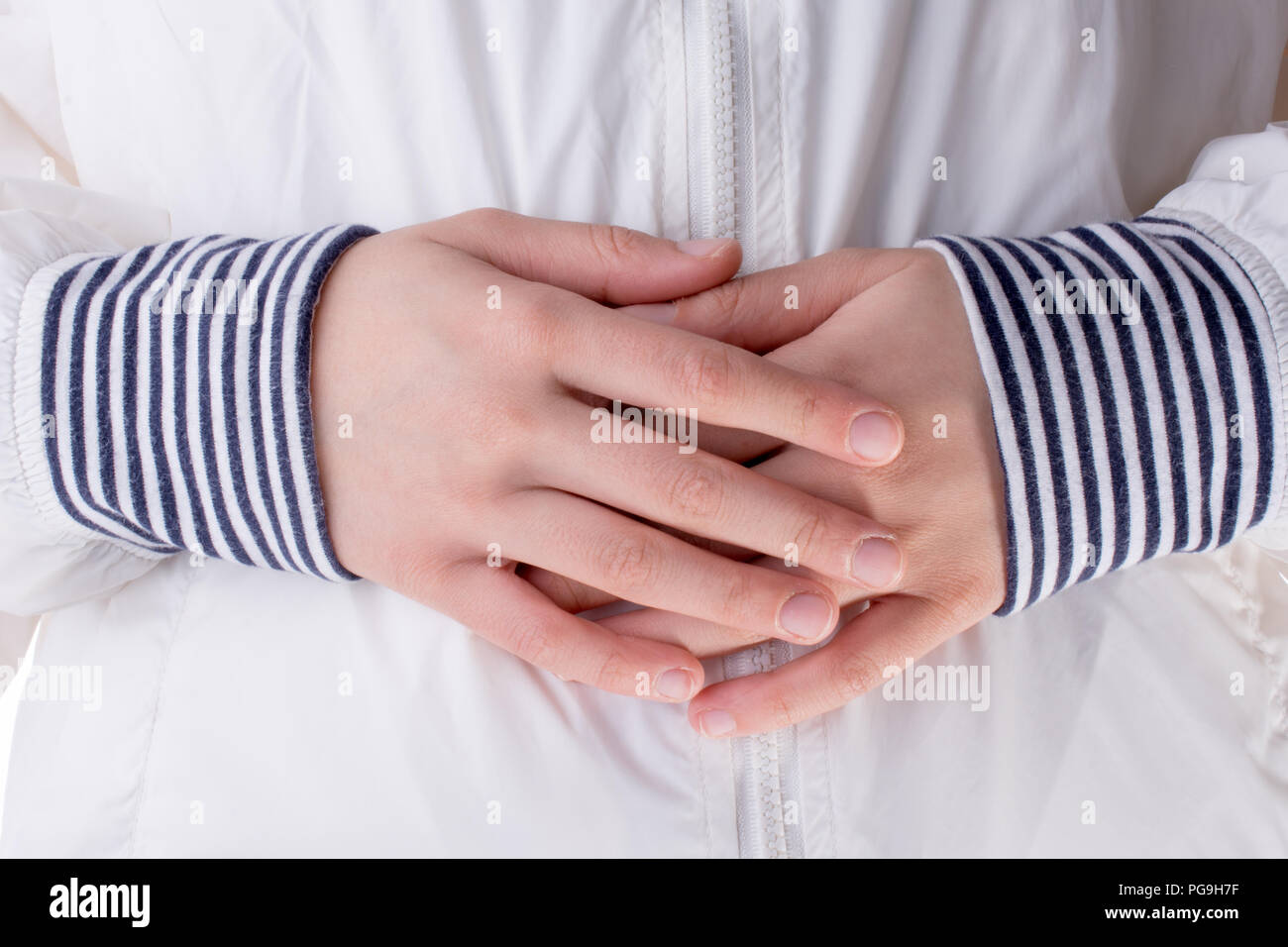 Hand making a gesture on a white background Stock Photo - Alamy