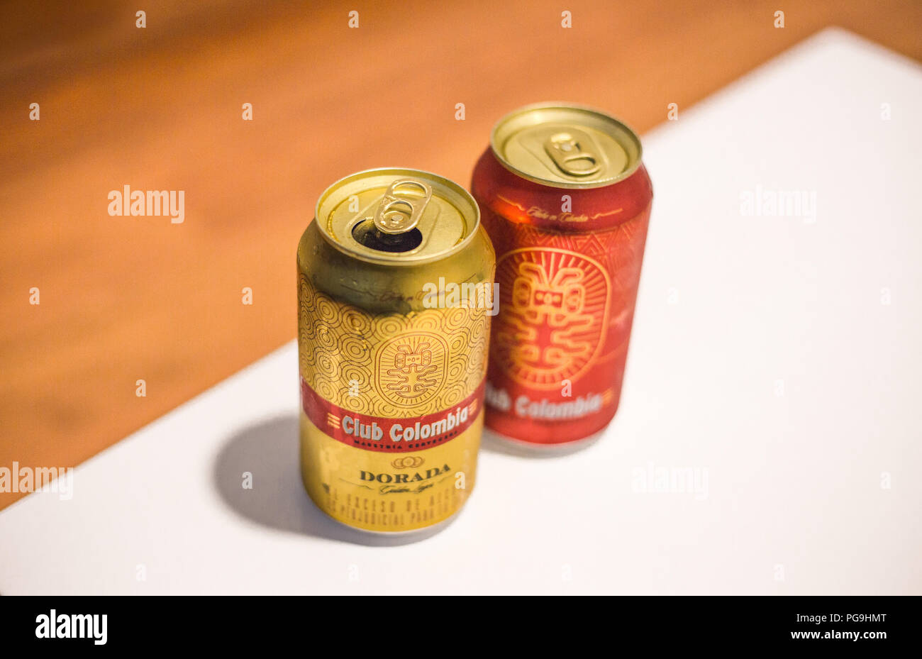 Cans of premium beer brand of Colombia - Club Colombia original beer ...