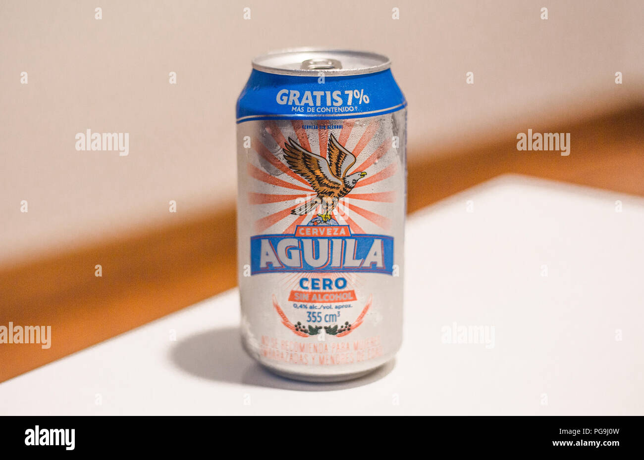 Silver aluminium can of local beer brand of Colombia - Aguila Cero non ...