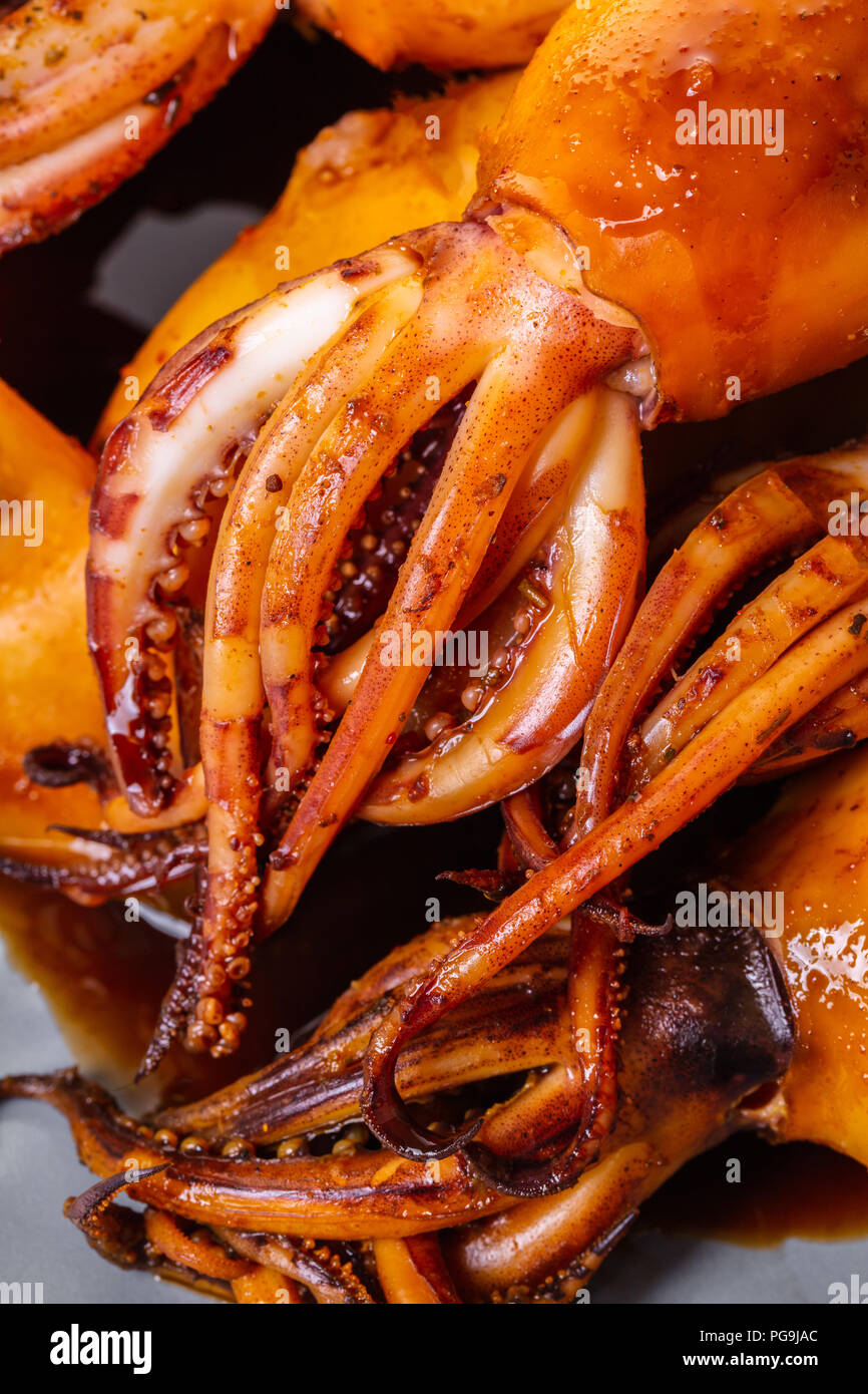 food background texture of cooked squid close-up Stock Photo - Alamy