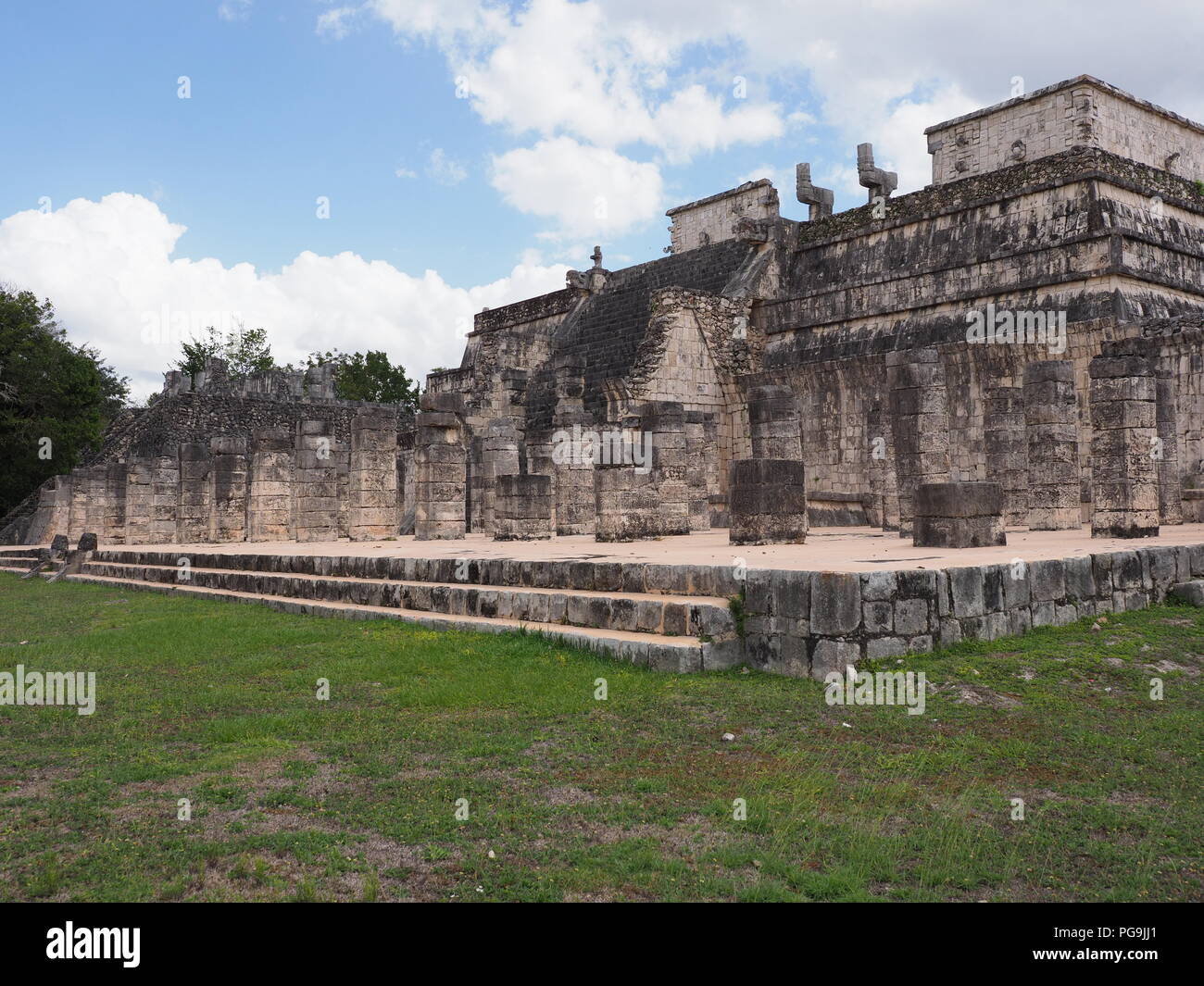 Ancient platform of Temple of Warriors building at Chichen Itza city in ...
