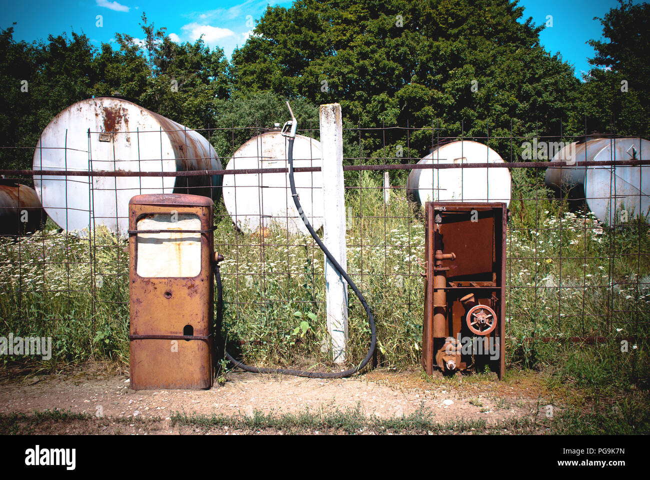 old rusty gas station outdoors Stock Photo - Alamy