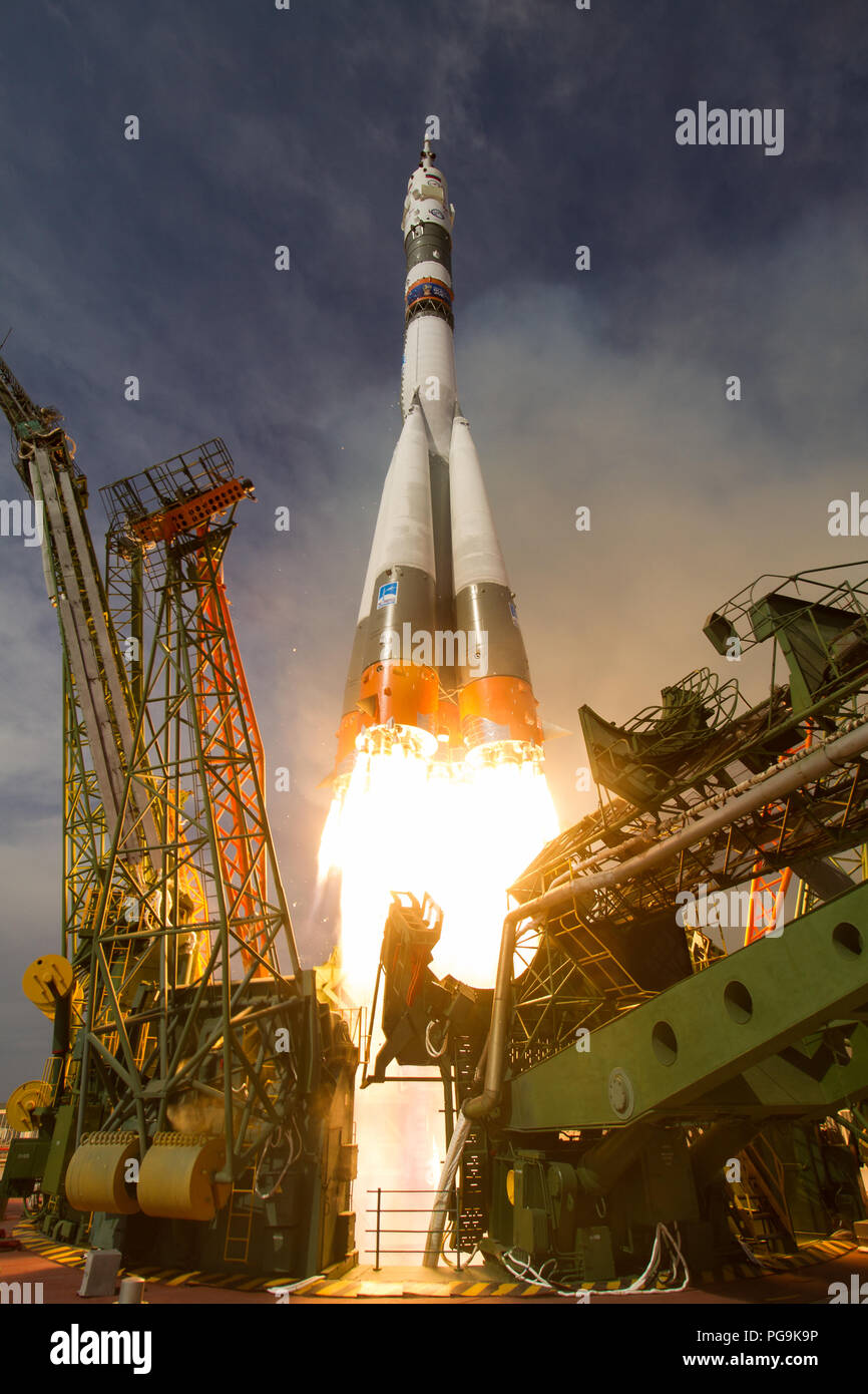 The Soyuz MS-09 rocket is launched with Expedition 56 Soyuz Commander ...