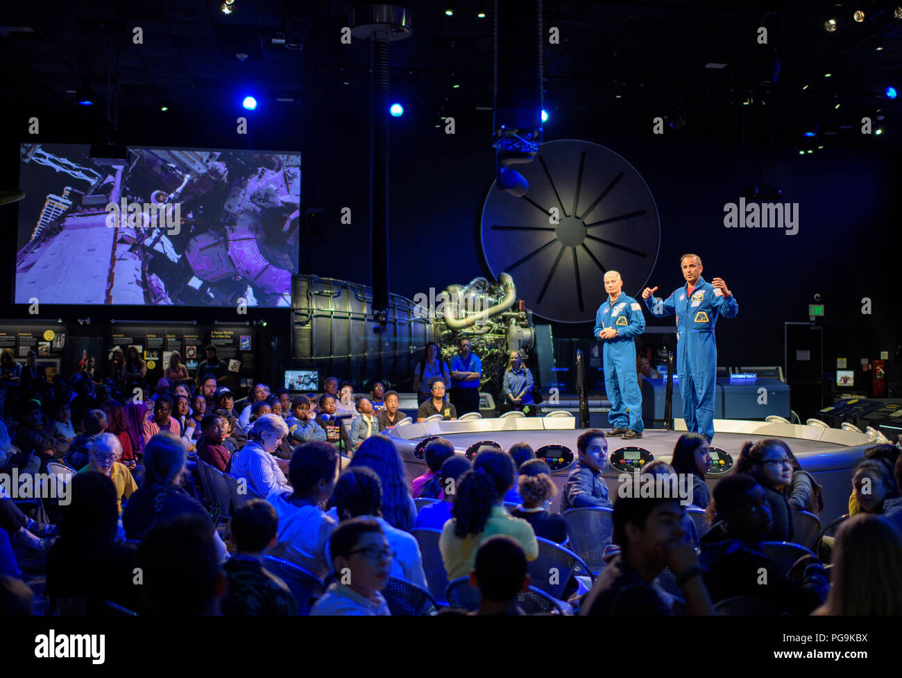 NASA astronauts Mark Vande Hei, left, and Joe Acaba speak about their ...