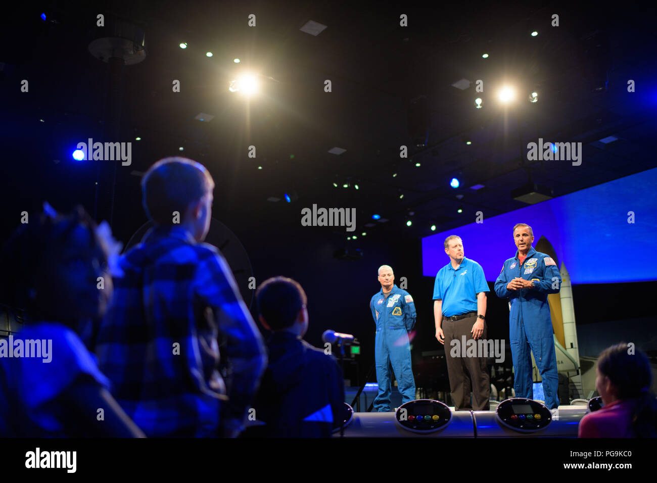 NASA astronauts Mark Vande Hei, left, and Joe Acaba right, answer ...
