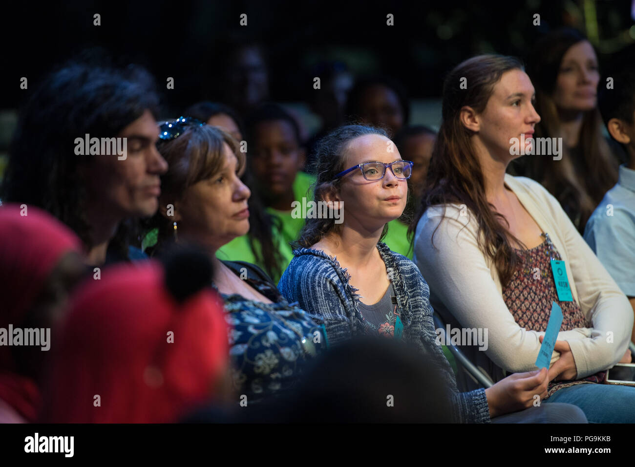 NASA astronaut Serena Auñon-Chancellor's niece, Anna Sophia, listens as ...