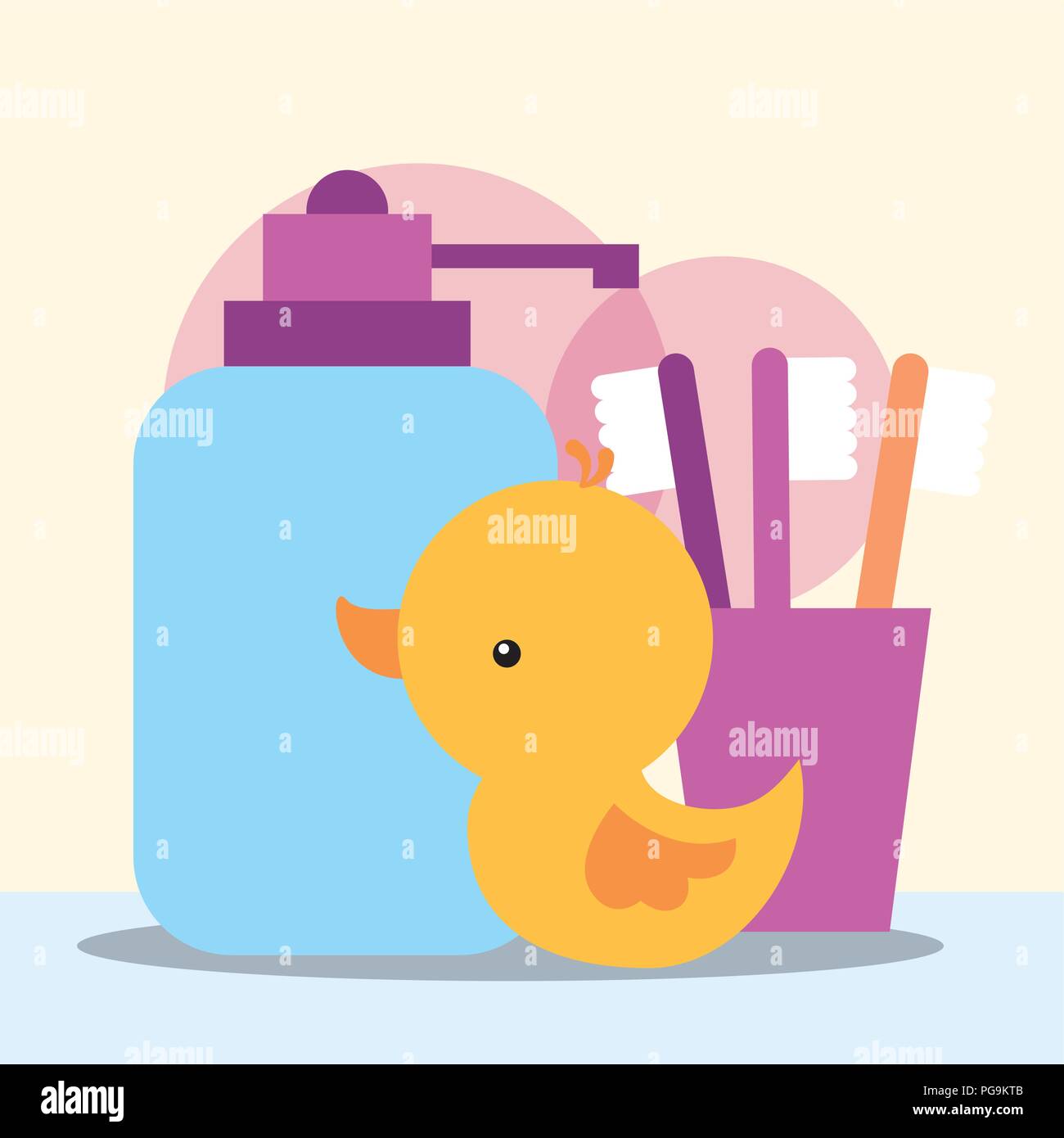 rubber duck toy dispenser liquid soap and toothbrushes bathroom Stock ...