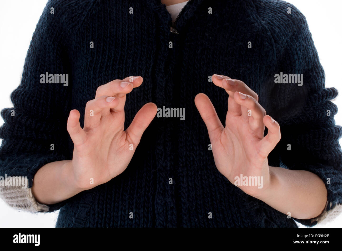 Hand making a gesture on a white background Stock Photo - Alamy