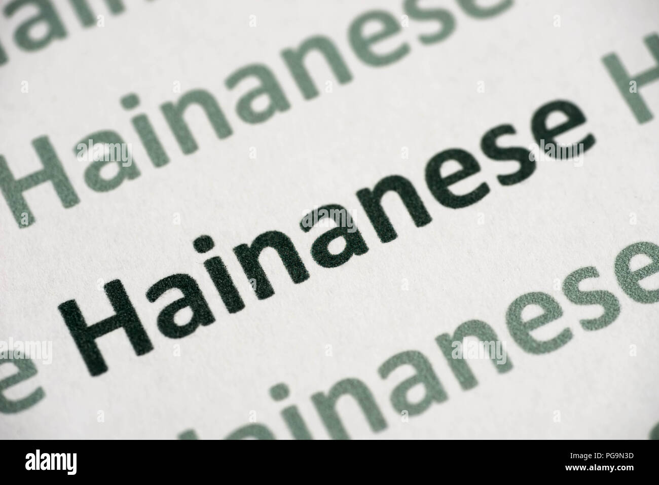 word Hainanese language printed on white paper macro Stock Photo - Alamy
