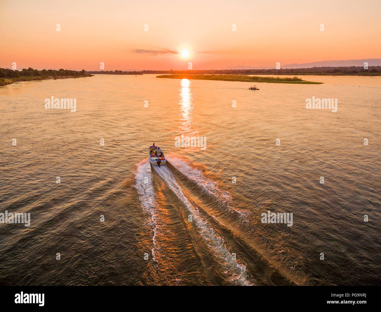Aerial drone speed boat tourists hi-res stock photography and images ...