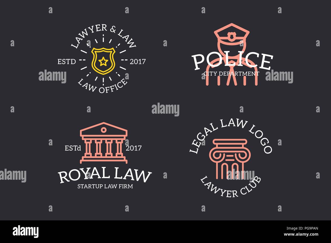 Set of retro vintage judge, cop, sheriff star badge, column logo or ...