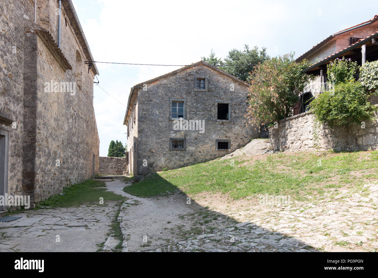 Hum, Croatia - 29 July 2018: View of of Hum in Croatia. Hum is known as ...
