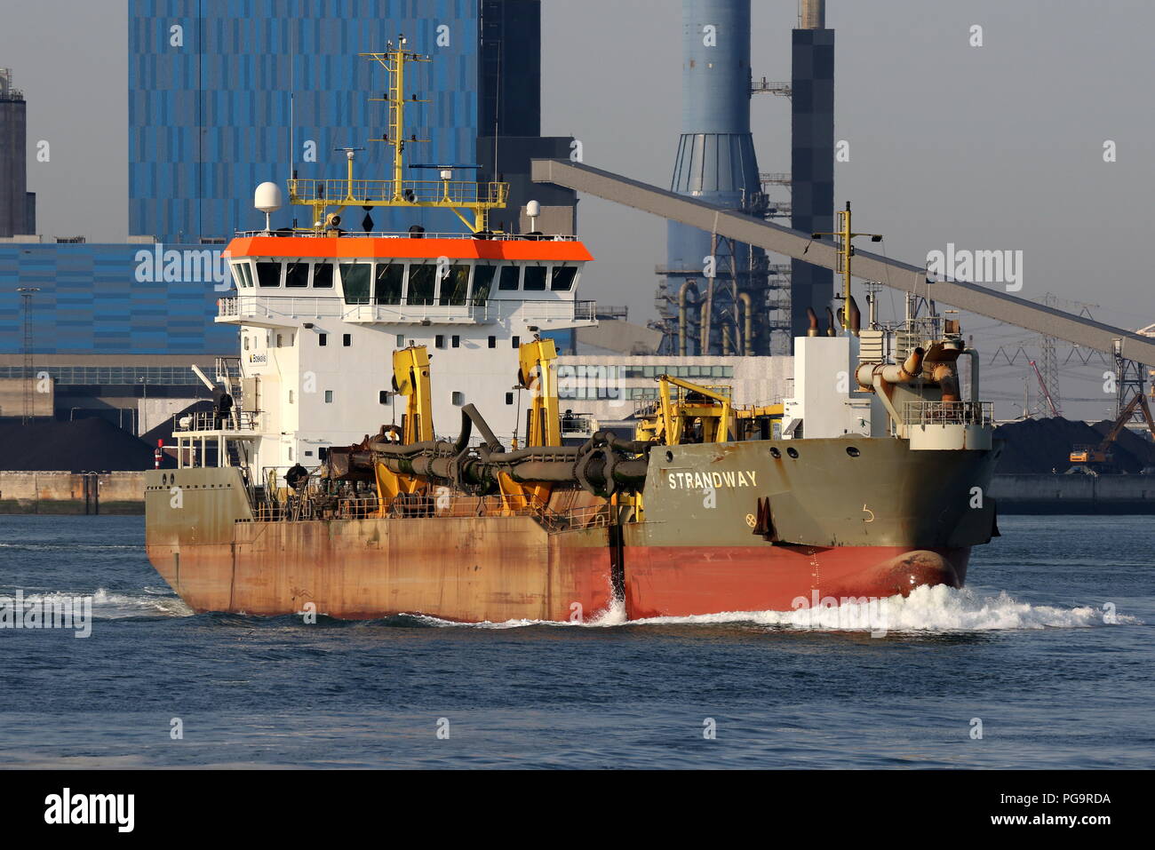 The dredger Strandway works on 27 July 2018 in the port of Rotterdam ...
